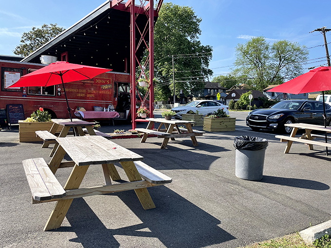 Uncle John's BBQ Stand (Claymont): That red food truck isn't just a vehicle&mdash;it's a mobile flavor factory with a checkered tablecloth welcome mat.