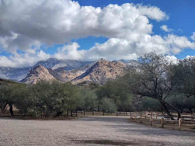 Clouds play hide-and-seek with mountain peaks at Catalina&mdash;Mother Nature's own dramatic lighting effects.
