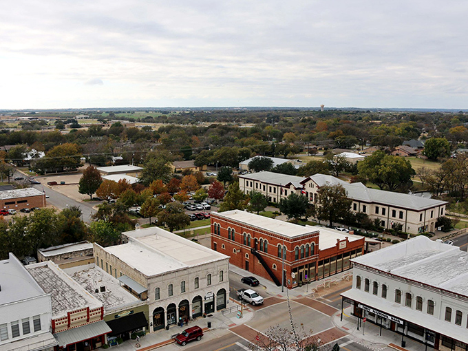Morning light bathes downtown Granbury's historic buildings, a small town that never got the memo about losing its charm.