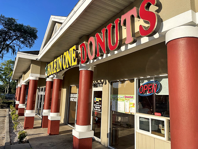 Those red columns aren't holding up just the roof – they're supporting a Tampa donut tradition that locals swear by.