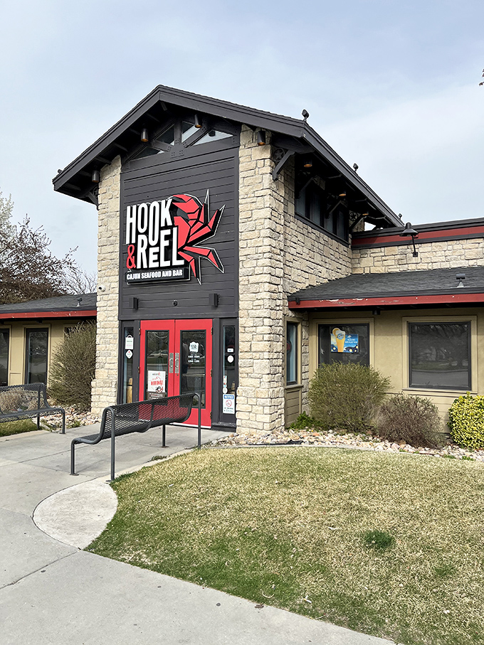 The bold red doors aren't just an entrance&mdash;they're a portal to a parallel universe where Utah and Louisiana collide in a butter-soaked seafood explosion.