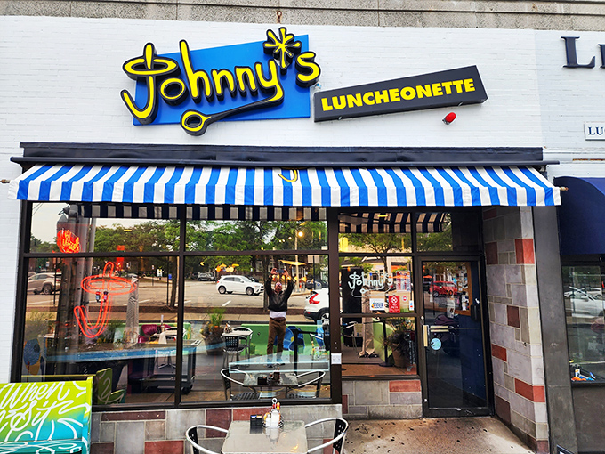 Those flower-painted barriers aren't just pretty—they're containing all the breakfast excitement that might otherwise spill into the street!