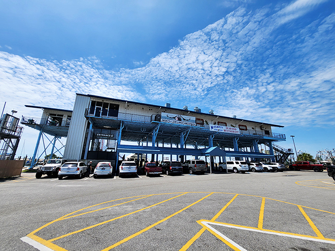 The waterfront approach to McElroy's - where boats and appetites dock for seafood that's worth the journey.