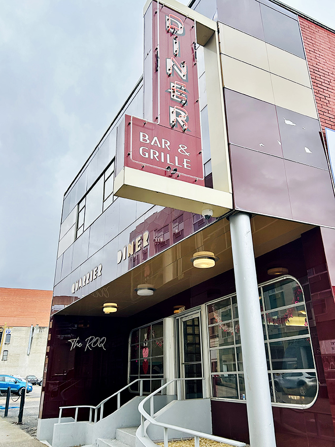 Quarrier Diner: "That vertical 'DINER' sign isn't just advertising &ndash; it's a beacon guiding hungry souls to breakfast salvation in downtown Charleston."