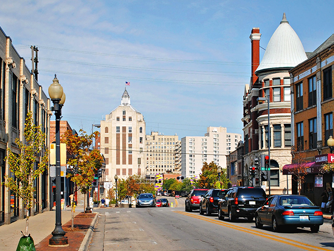 Sunset in Rockford paints brick buildings in warm golden hues, transforming an ordinary evening into a moment worth savoring.