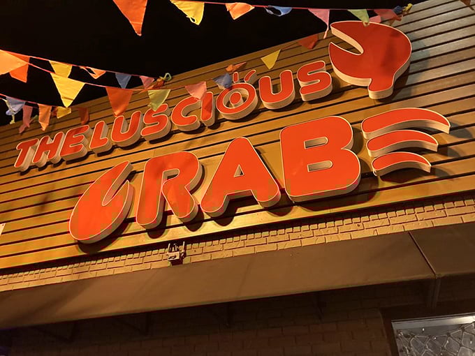 The Luscious Crab sign at night: When those red letters glow after sunset, it's like a Vegas-style invitation to roll up your sleeves for crab.