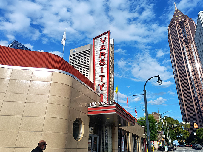Downtown skyscrapers bow to The Varsity's retro charm &ndash; a taste of Atlanta's delicious past in the heart of its present.