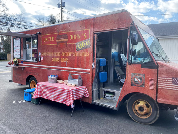 Uncle John's BBQ Stand (Claymont): Wooden picnic tables, red umbrellas, and the promise of smoky goodness&mdash;sometimes the simplest setups deliver the most memorable meals.