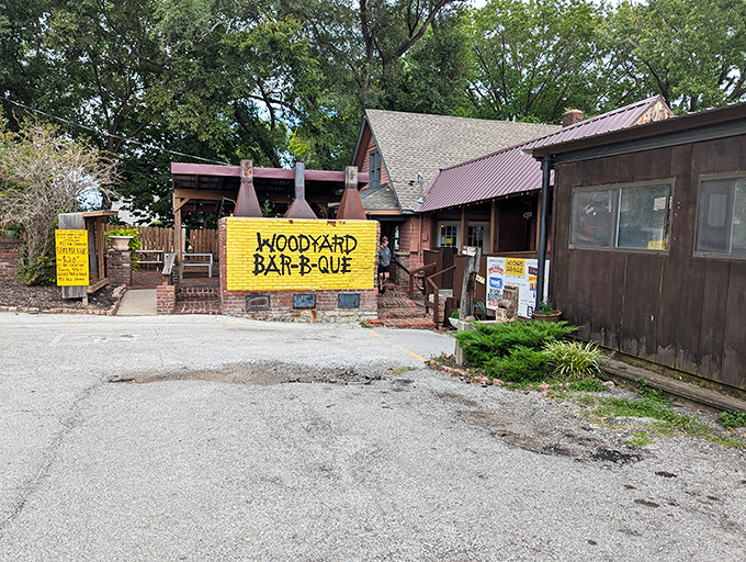 The rustic charm of Woodyard Bar-B-Que &ndash; where weathered wood siding tells tales of a thousand smokes past.