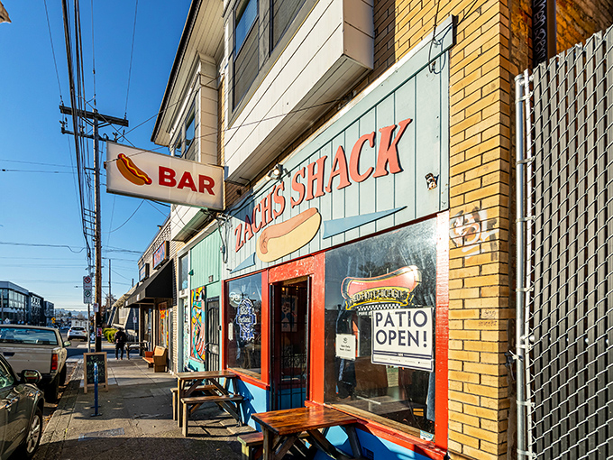 "BAR" might be the shortest, most honest advertising in Portland - Zach's Shack delivers exactly what you need alongside those amazing dogs.