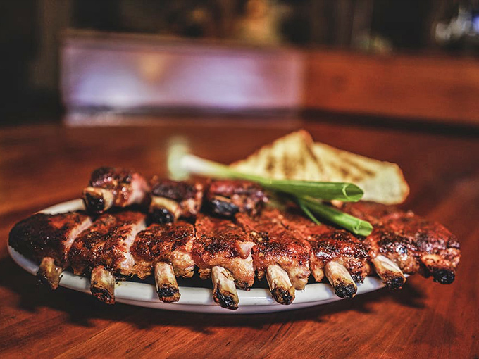 Ribs arranged like a meaty xylophone of flavor. If Beethoven composed barbecue, this would be his masterpiece.