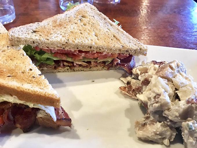The BLT elevated to art form &ndash; crispy bacon, garden-fresh tomatoes, and crisp lettuce on seed-studded bread that makes you wonder why you'd eat anything else. P
