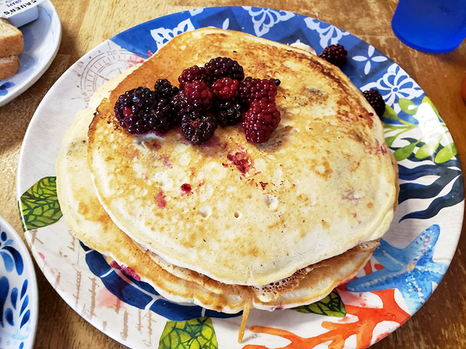 Blackberry pancakes that make you question why you'd ever eat anything else for breakfast. Nature's candy meets breakfast perfection.