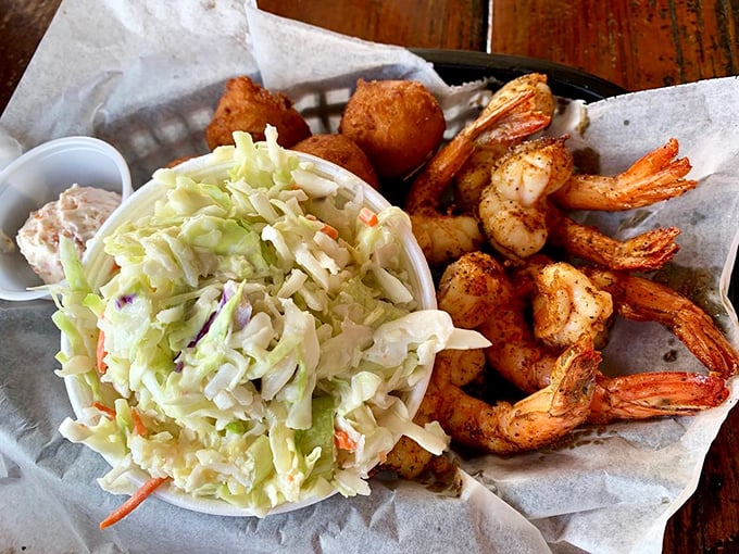 Cole slaw that didn't come from a plastic tub, shrimp that knew the local waters, and hush puppies worth breaking a diet for.