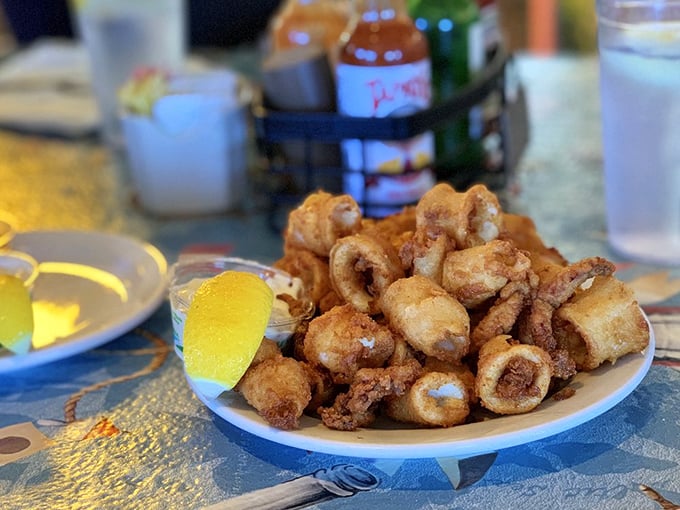 Calamari so tender and perfectly fried it could convert even the most committed squid skeptics. That lemon wedge isn't just garnish&mdash;it's essential equipment.