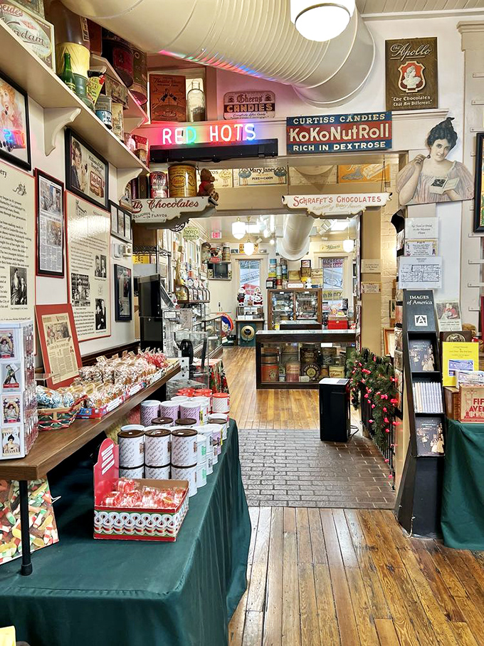The museum section isn't just eye candy—it's a time capsule of American confectionery history where memories hang sweeter than the aromas.