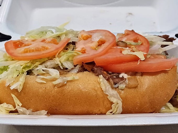 Minimalist presentation, maximum flavor impact. This is the sandwich equivalent of a paperback you can't put down.