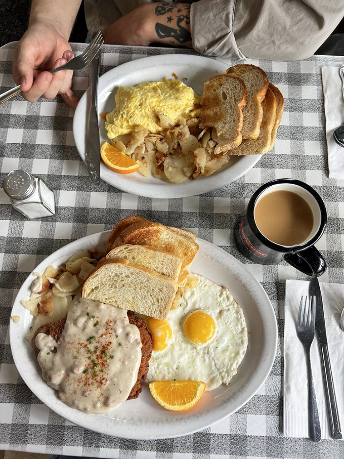 Chicken fried steak smothered in gravy with eggs on the side&mdash;because sometimes breakfast should feel like a warm hug from your favorite aunt.