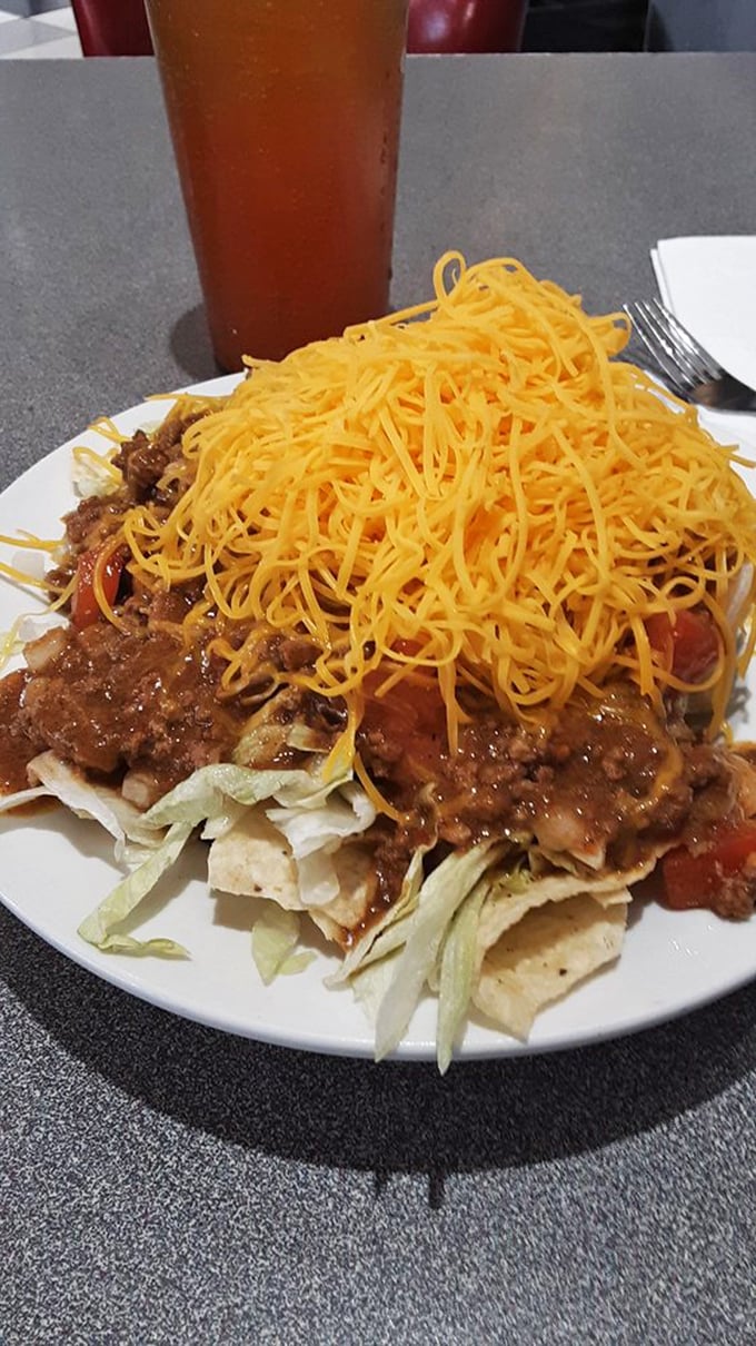 Not your average taco salad &ndash; this mountain of chili, cheese, and fresh veggies is Cincinnati's answer to "I'll just have a salad."