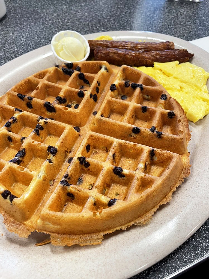 Chocolate chip waffles: because sometimes breakfast should feel like you're getting away with something deliciously naughty.