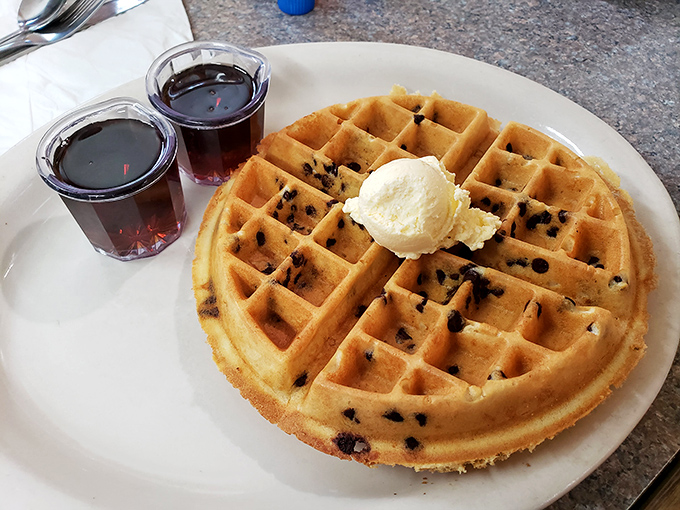 Chocolate chip waffles: where breakfast meets dessert in a union so perfect, you'll wonder why we ever separated them in the first place.