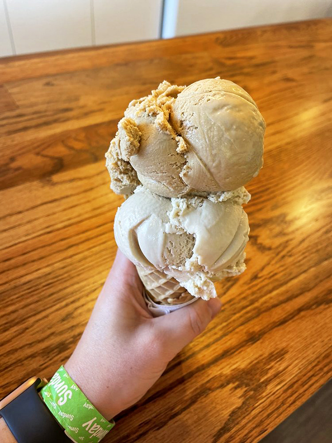 Coffee & Cream paired with Salted Caramel: proof that sometimes the hardest relationship choice is between two scoops that both deserve your full attention.