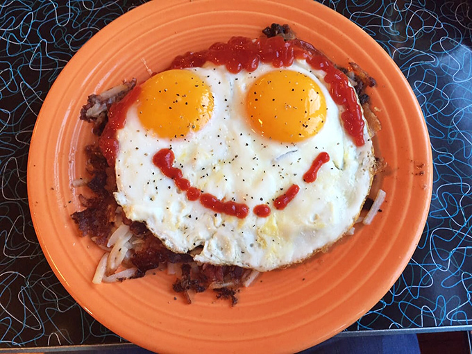 Someone drew a smiley face with ketchup on those sunny-side-up eggs. Even your breakfast is happier here than anywhere else.