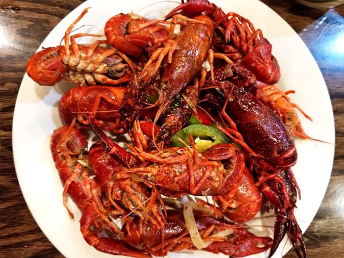 A mountain of crayfish that would make New Orleans jealous. When your plate looks like a delicious seafood crime scene, you're doing it right.
