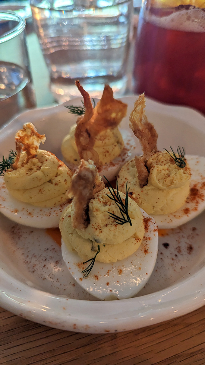 The holy trinity: perfectly boiled eggs, velvety filling, and just enough spice to make you pay attention. Nostalgia never tasted so deliberately delicious.