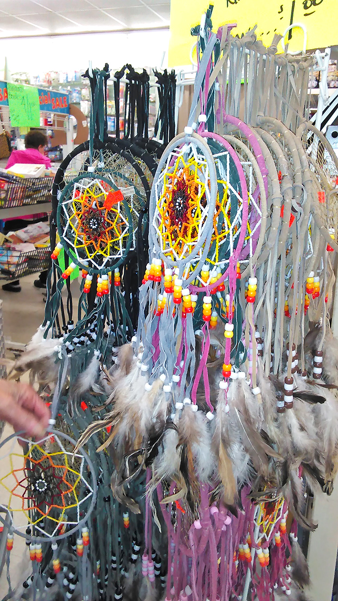 Dreamcatchers in every color hang like psychedelic snowflakes, ready to capture both dreams and the attention of your visiting relatives.