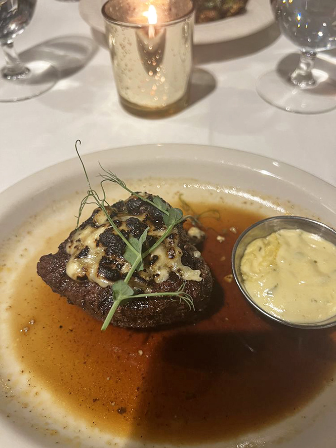 Sunlight dances off the plate as if nature itself wants to highlight the masterpiece that awaits your eager fork.