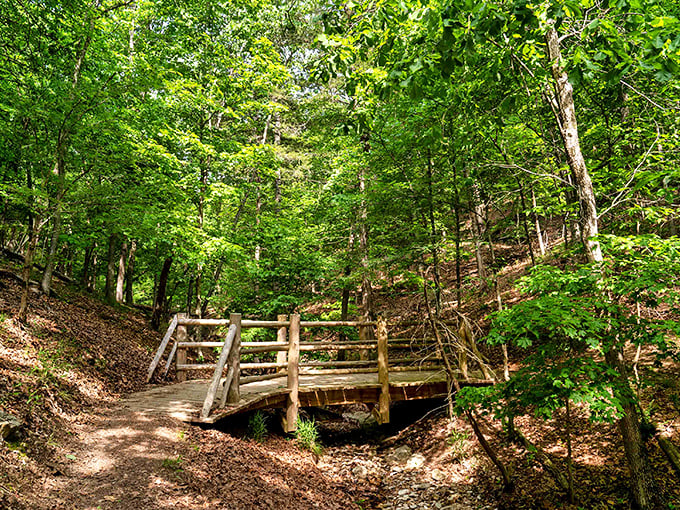 This rustic bridge isn't just crossing a stream&mdash;it's your portal between everyday life and the kind of peace money can't buy.