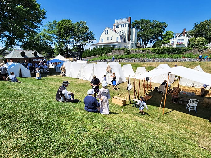 History buffs cosplay the past at Fort Sewall, where Revolutionary War reenactments bring the birthplace of the American Navy to vibrant life.