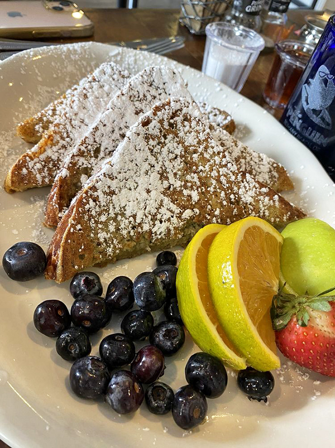 French toast that's dressed for success with powdered sugar "snow" and fresh berries&mdash;the breakfast equivalent of putting on your Sunday best.