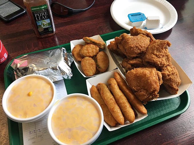 A feast fit for royalty served on a humble cafeteria tray&mdash;chicken, mozzarella sticks, and mac and cheese that whisper, "Diet? What diet?"