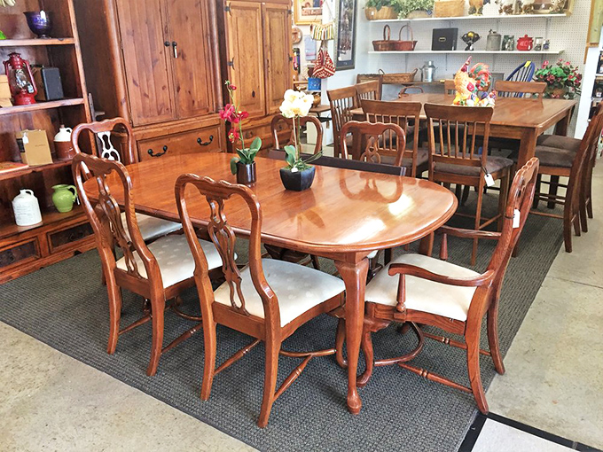 Not just furniture&mdash;family heirlooms waiting to be adopted. This dining set has probably witnessed more meaningful conversations than most therapists.