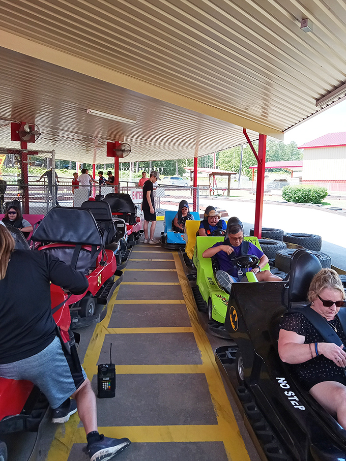 The anticipation builds as racers prepare for launch. Like NASA's mission control but with considerably lower budgets and much more giggling.