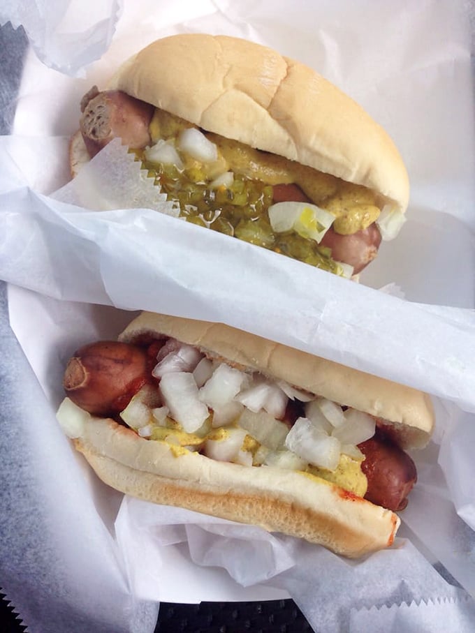 Two hot dogs, two approaches to bliss. Whether you prefer yours with mustard and onions or smothered in chili, Jimmy John's delivers frankfurter nirvana.