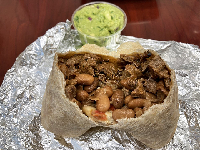 This isn't just a burrito&mdash;it's architecture. Layers of beans, meat, and rice create the structural integrity that burrito dreams are made of.