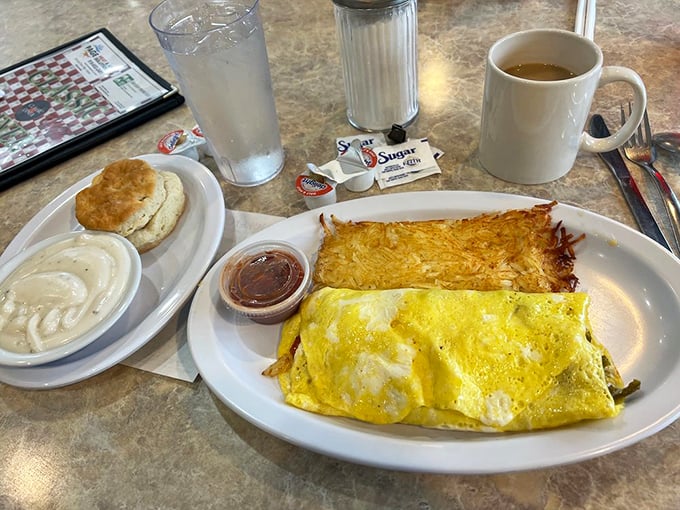 This omelet doesn't just whisper "good morning"&mdash;it belts it out like Aretha Franklin, accompanied by a symphony of hash browns that hit all the right notes.