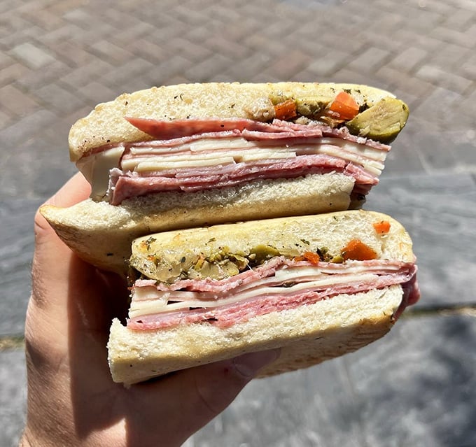 Every layer speaks its own language&mdash;the mortadella whispers, the provolone sings, but that olive salad? It practically does a jazz solo on your taste buds.