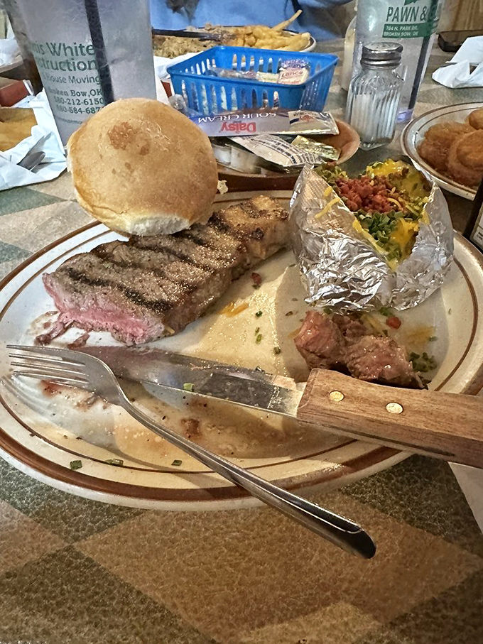 Mid-bite bliss captured on a plate. That perfect pink center isn't an accident&mdash;it's the result of people who understand that medium-rare isn't just a temperature, it's a philosophy.