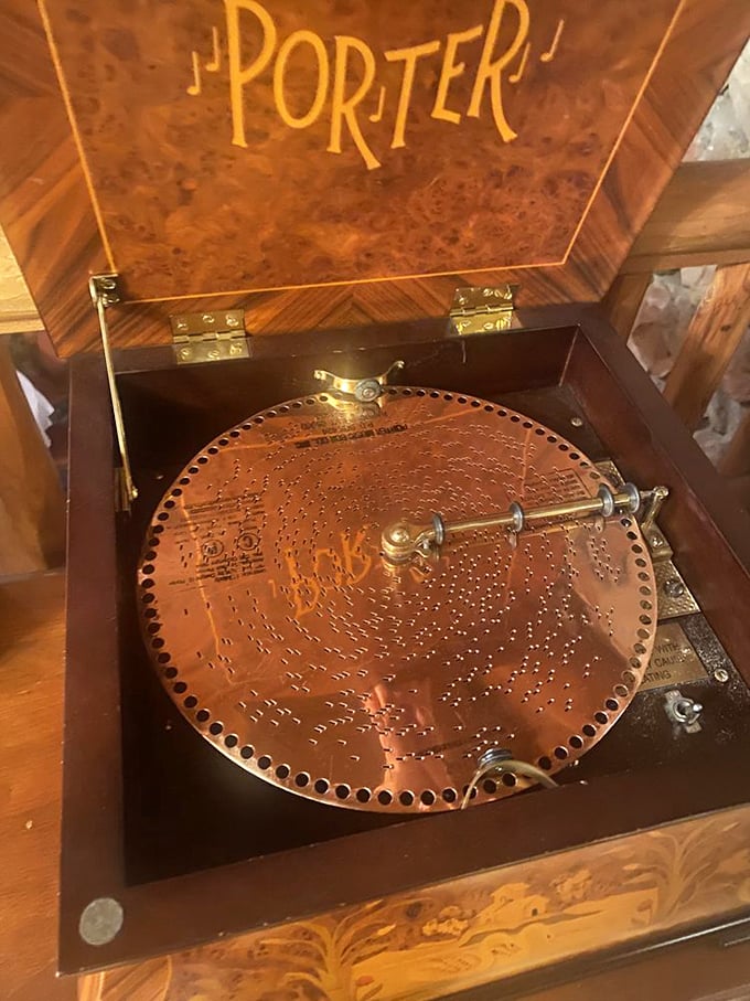 Antique meets artistry in this beautifully preserved "Porter" music box &ndash; one of many thoughtful details that make the lodge feel like stepping back in time.