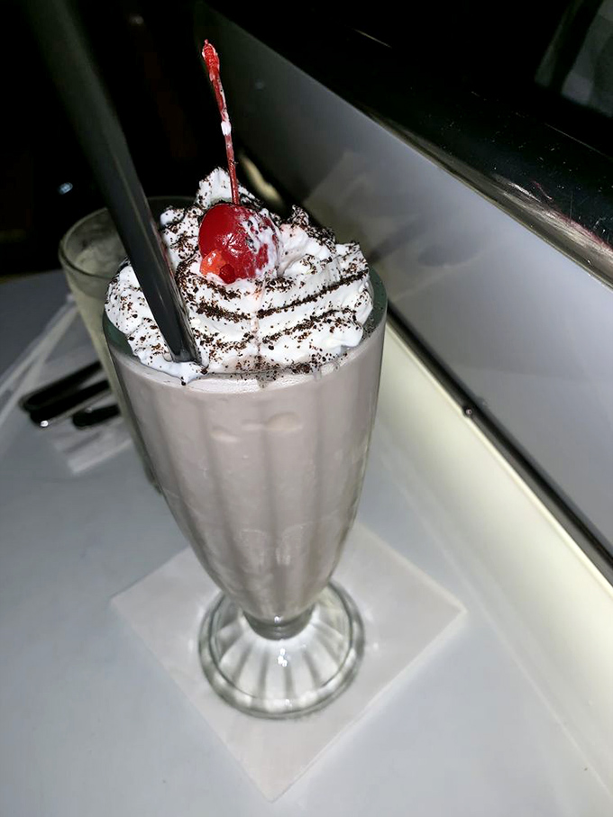 The milkshake that launched a thousand childhood memories&mdash;topped with whipped cream, chocolate sprinkles, and that essential cherry beacon on top.