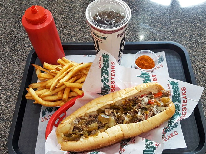 A complete meal in one hand &ndash; this loaded cheesesteak with the works is what food dreams are made of.