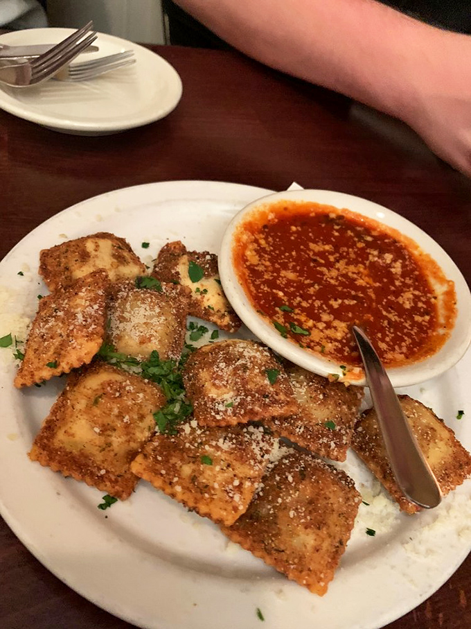 Golden-brown perfection! These toasted ravioli aren't just an appetizer&mdash;they're the reason Missouri residents make pilgrimages to The Hill.