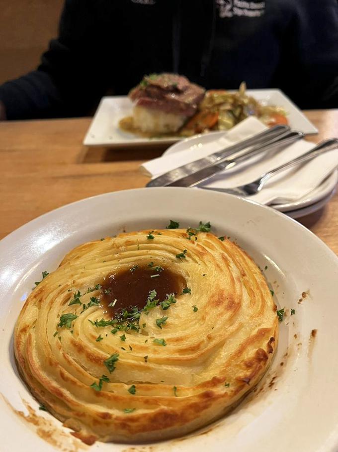 This isn't just a potato pancake&mdash;it's an Irish flavor disc topped with bacon, egg, and what appears to be a culinary epiphany in the center.