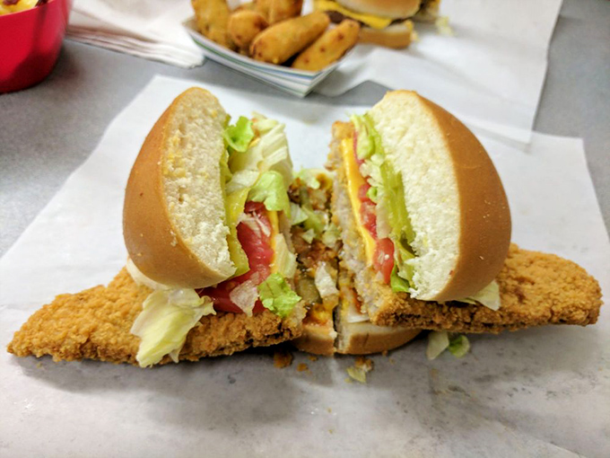 When someone says "eat your vegetables," this is the compromise I can live with&mdash;crispy tenderloin adorned with fresh lettuce and tomato for that token nutritional value.