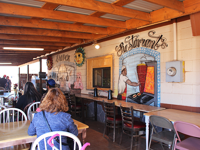 Even treasure hunters need fuel! The on-site restaurant offers simple fare with a side of people-watching&mdash;the ultimate swap meet combo meal.