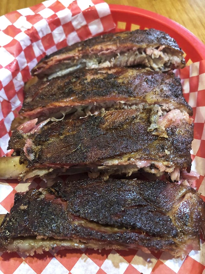 Smoke rings don't lie. These ribs have spent quality time getting to know hickory smoke on a first-name basis.